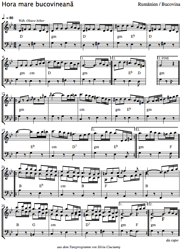 Hora Mare Bucovineana – Sheet Music – Folkdance Footnotes