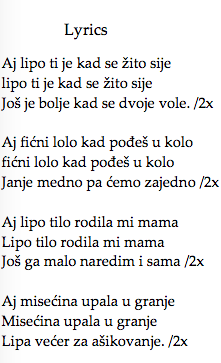 Aj Lipo Ti Je – English lyrics – Folkdance Footnotes
