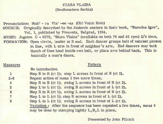 Vlaško kolo (L*) (Stara Vlajna) – Serbia – Folkdance Footnotes