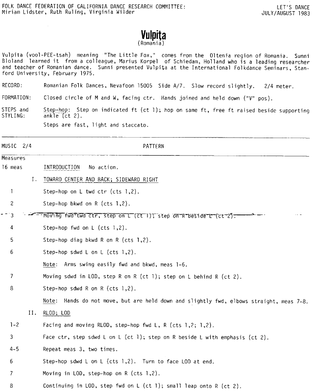 Vulpiță, (Vulpiuță) (2*) – Oltenia, seuRomanian – Folkdance Footnotes