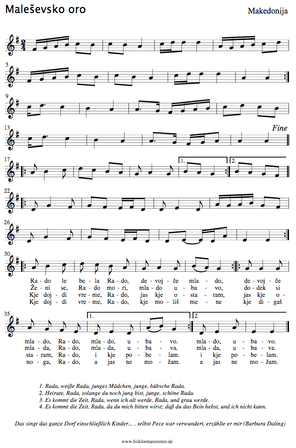 Maleševsko oro – Sheet Music and Chords – Folkdance Footnotes