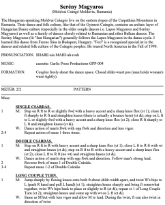 Serény magyaros (L*) – Csángó – Another Update – Folkdance Footnotes